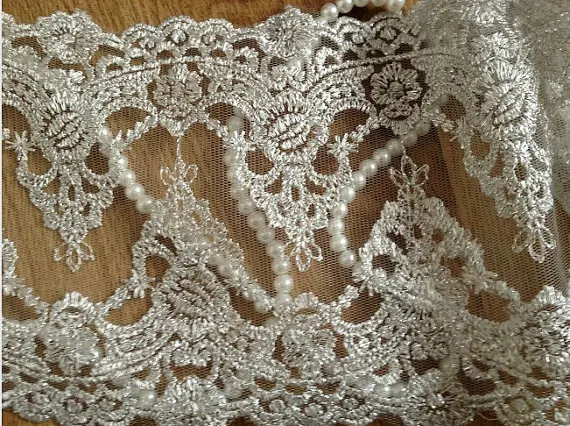 Silver Embroidery Lace Trim Luxury Vintage Mesh Lace Fabrics for Bridal ...