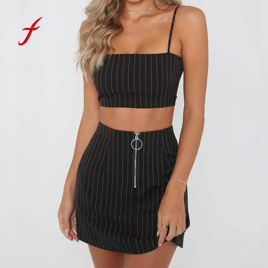 Feitong Bodycon Striped Zipper Office Skirt Women Summer High Waist Mini Skirts Ladies Fashion