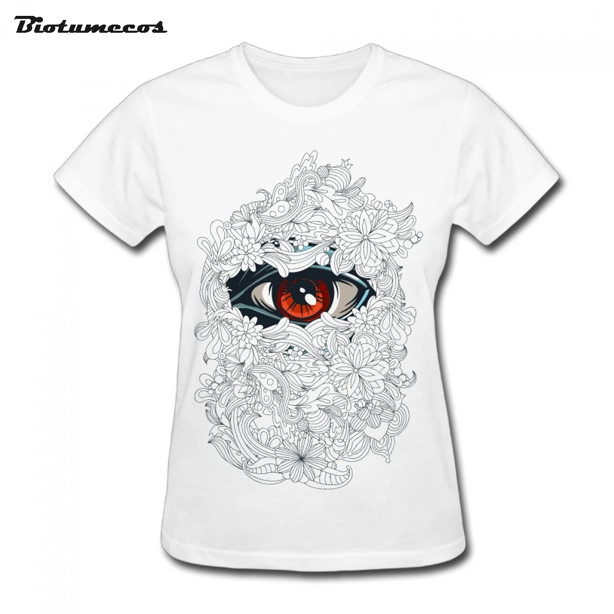 Women-T-Shirts-Summer-Short-Sleeve-100-Cotton-Brown-Eyeball-Eye-Printed ...