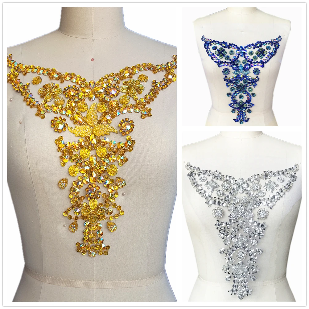 COUTURE-28x30cm-Bridal-Applique-Patch-Sewing-Rhinestone-Crystal-Stone ...