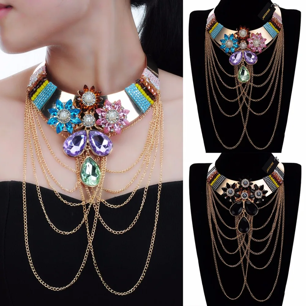 Fashion Jewelry Gold Chain Acrylic Pearl Collar Choker Statement Bib