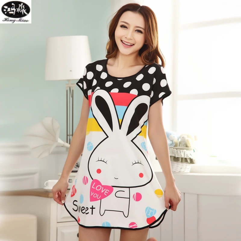 Summer Nightgowns Women Short Sleeve Cool Milk Silk Fabric Cute Girl ...