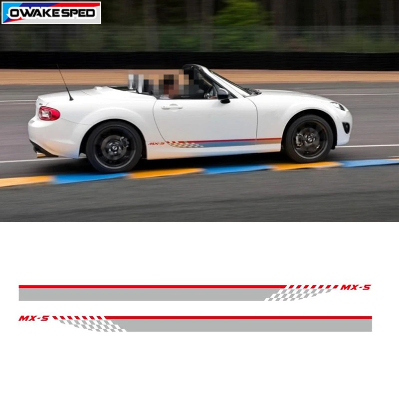 2pcs Sport Stripes For Mazda Mx-5 Racing Lattices Sticker Car Door Side ...