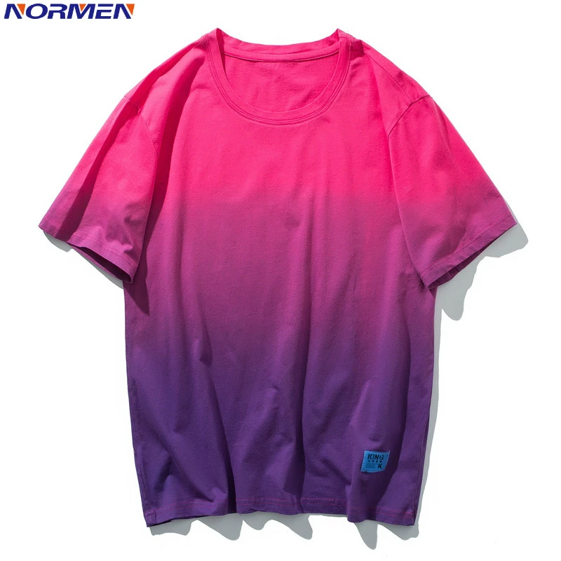 NORMEN Men's Fashion Gradient T shirt 100% Cotton Short Sleeve Round ...