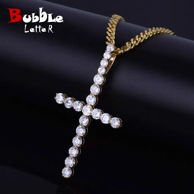 Zircon Cross Pendant Gold Color Copper Material Necklace Fashion Hip ...