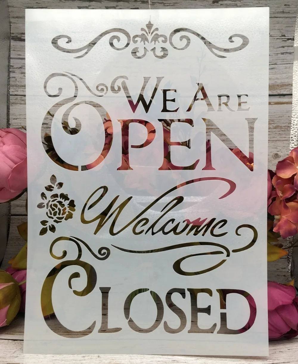 A4-Open-Closed-Welcome-DIY-Layering-Stencils-Wall-Painting-Scrapbook ...