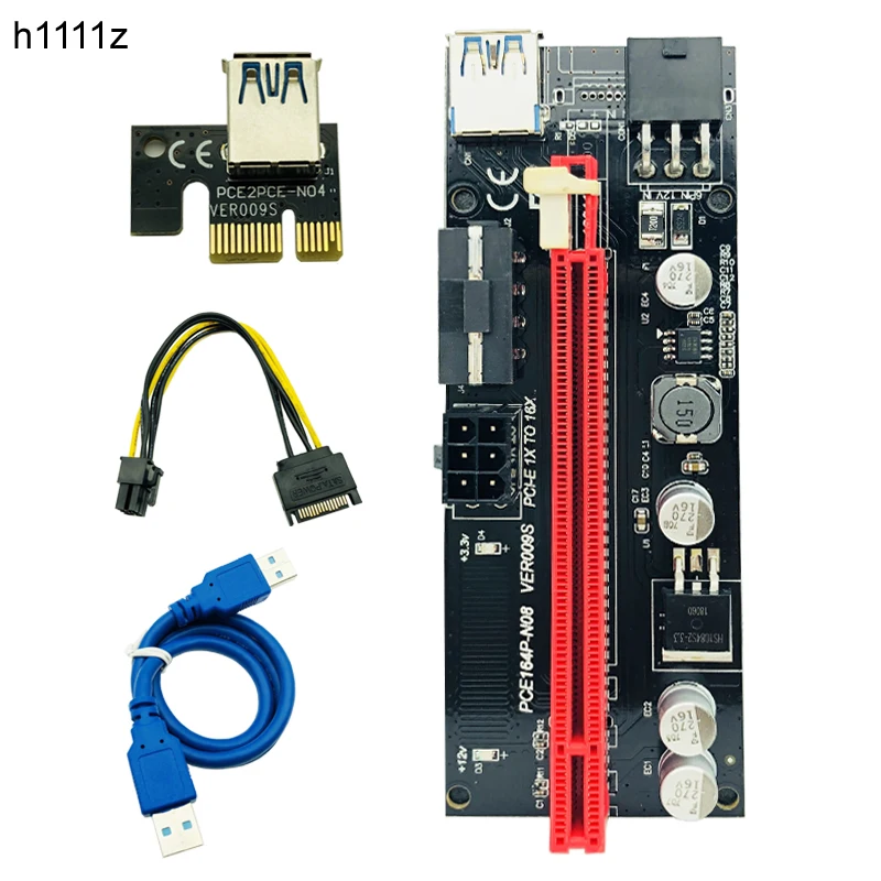 009S PCIE PCI E 1x ~ 16x PCI Express 라이저 카드 Molex 6pin 전원 공급 장치 어댑터, SATA to USB 3.0 케이블, BTC ...