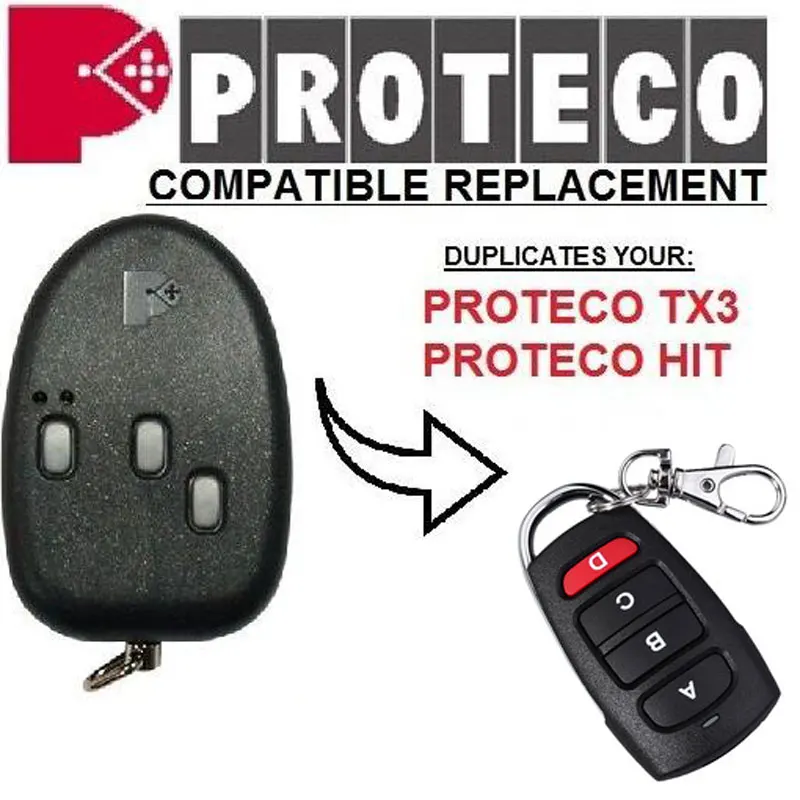 2pieces PROTECO PTX3, PROTECO HIT fixed code garage door remote control ...