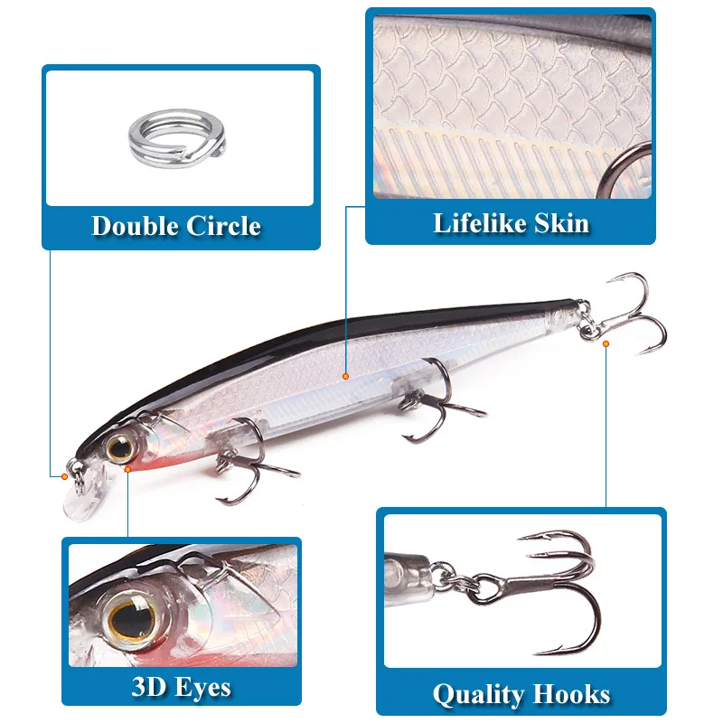 Fishing Lure Suspended Submersible Lure Hard Bait Long Shot Minnow 12 ...