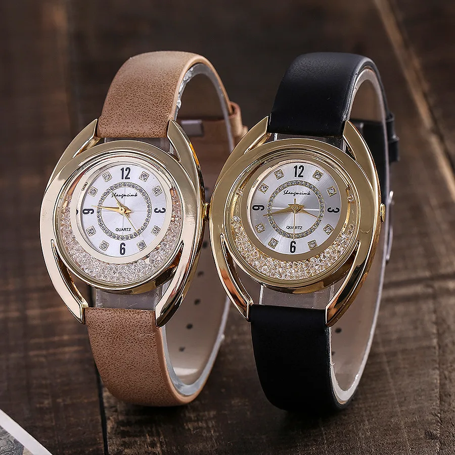 CMK Women Leather Diamond Watch Female Crystal Stainless Steel Wrist ...