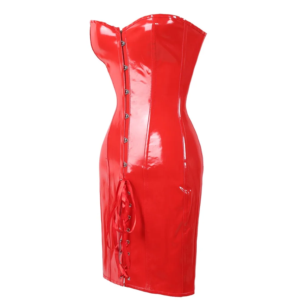Black Red Sexy Corset Dress Latex Waist Cincher Steampunk Lace Up