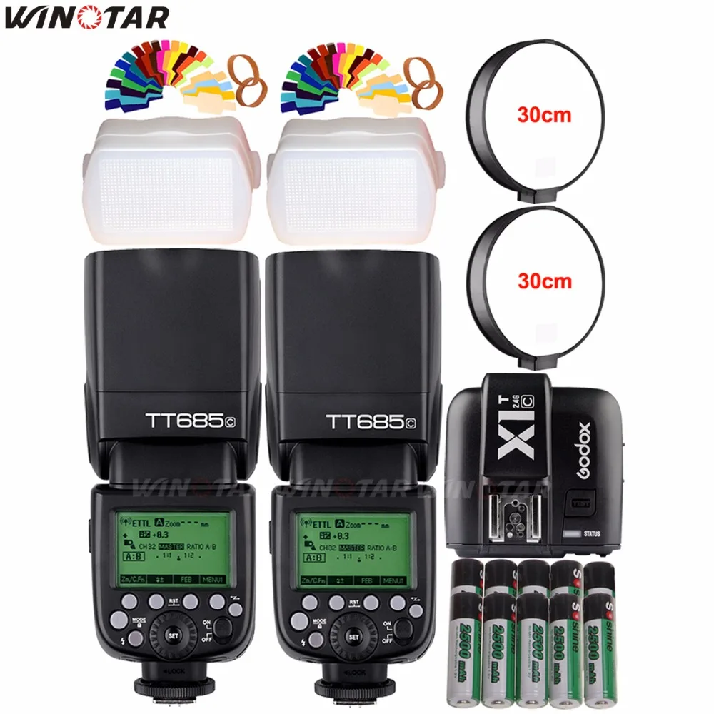 2x Godox TT685 TT685C 2.4G HSS 1/8000s E TTL II Flash Speedlite + X1T C ...