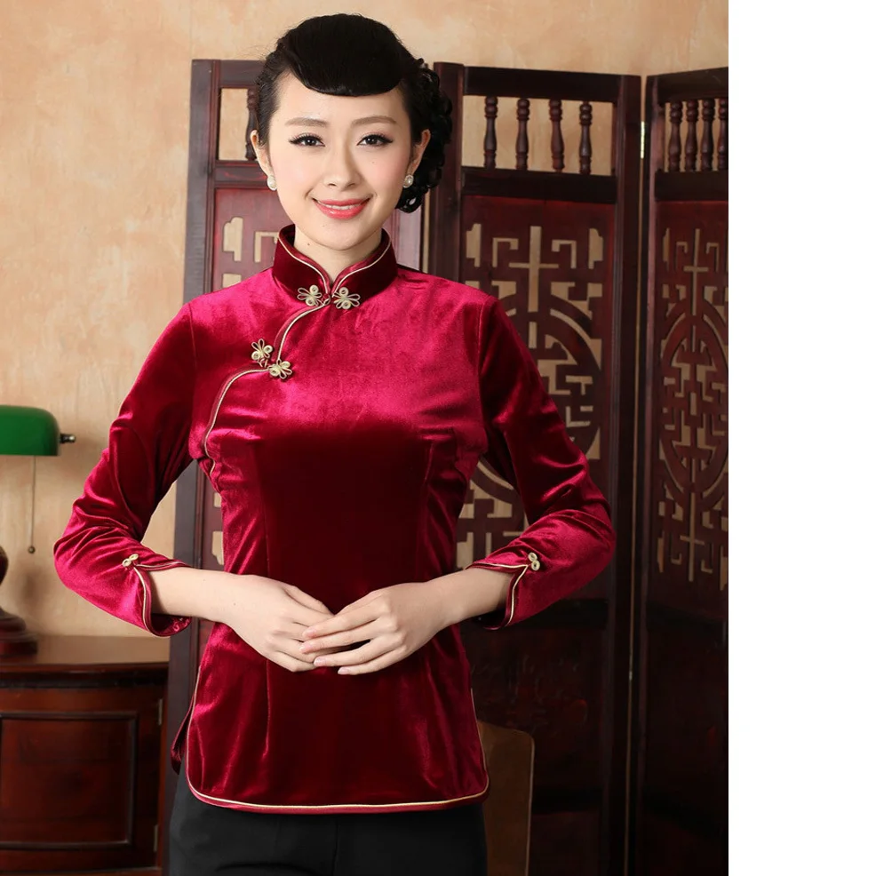 Free Shipping Autumn Winter Chinese Tradition Womens Solid Velour