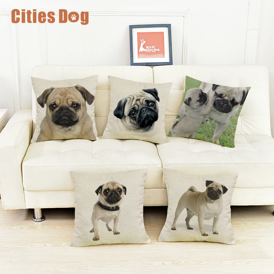 Funda de almohada decorativa para perros Pugs, cojín de animales Pug ...