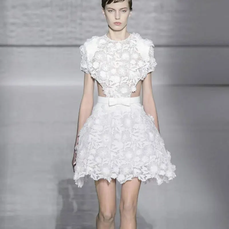 High Quality 2019 Floral Embroidery Runway Women White A line Dress ...