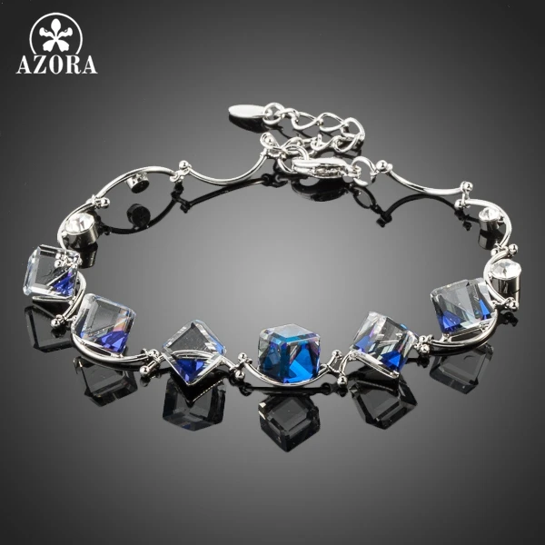 AZORA белого золота цвет 6 шт. синий куб Stellux Шарм из австрийского кристалла браслет TS0016