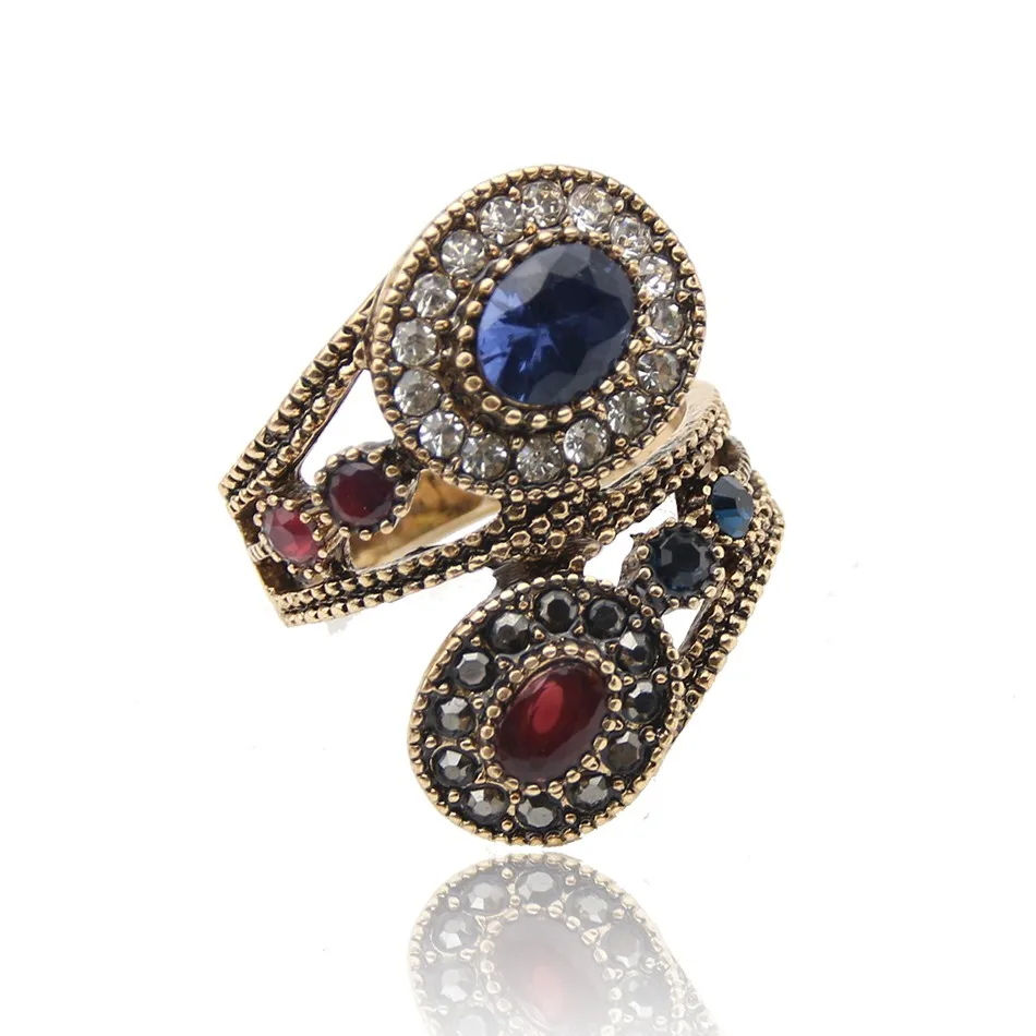 New Arrived Antique Turkish Crystal Floral Ring Retro Gold Color Hollow ...