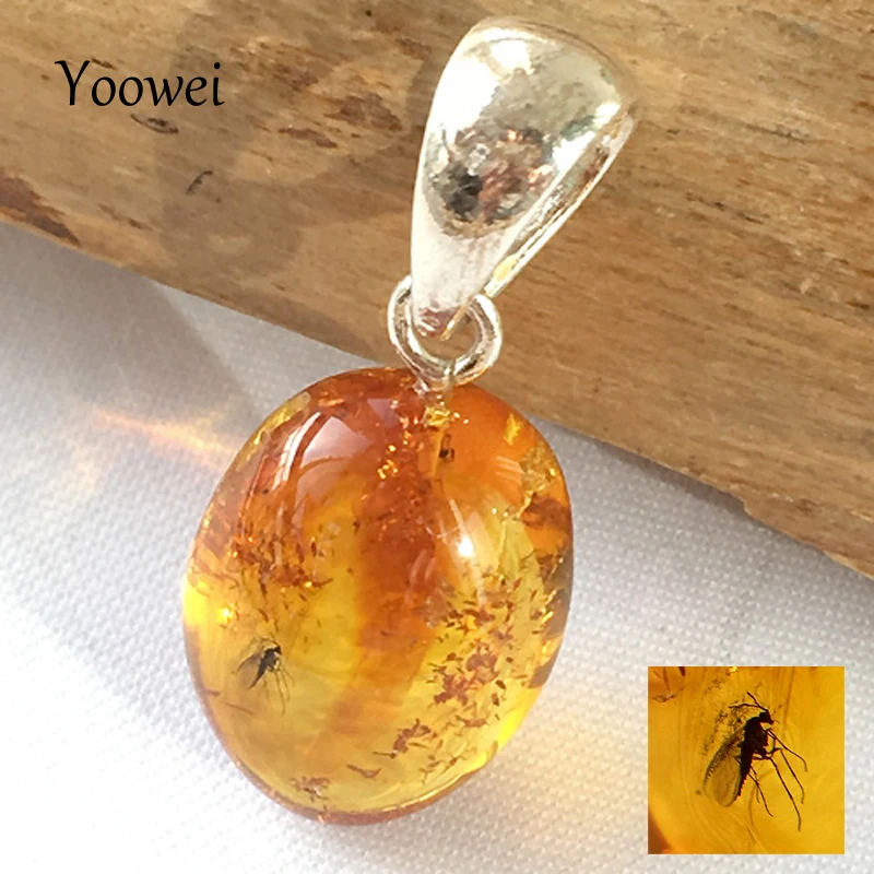 Yoowei Natural Insect Amber Pendant S925 Silver Original Unique Women ...