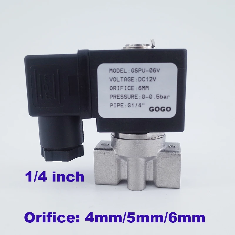 GOGO 2 way SS304 water solenoid valve normally close G1/4" AC220V Orifice 4mm/5mm/6mm SPU zero ...