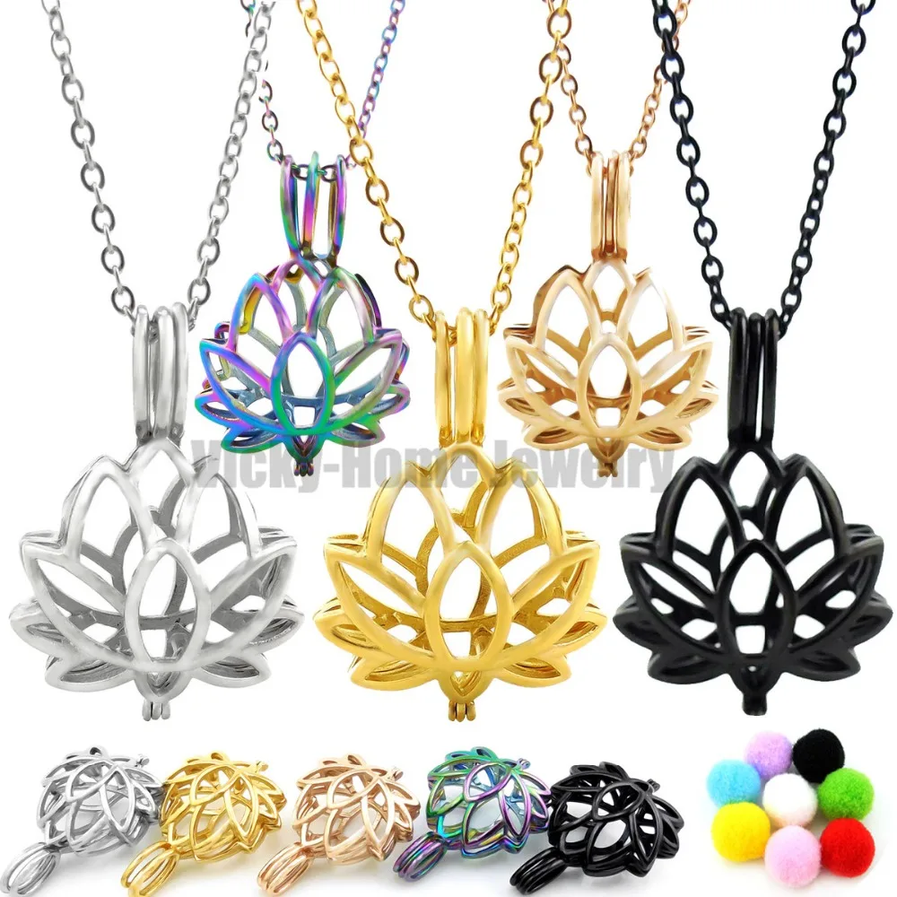 Chains as Gift! 25mm*36mm*15mm Lotus Steel Essential Oils Cage Diffuser ...