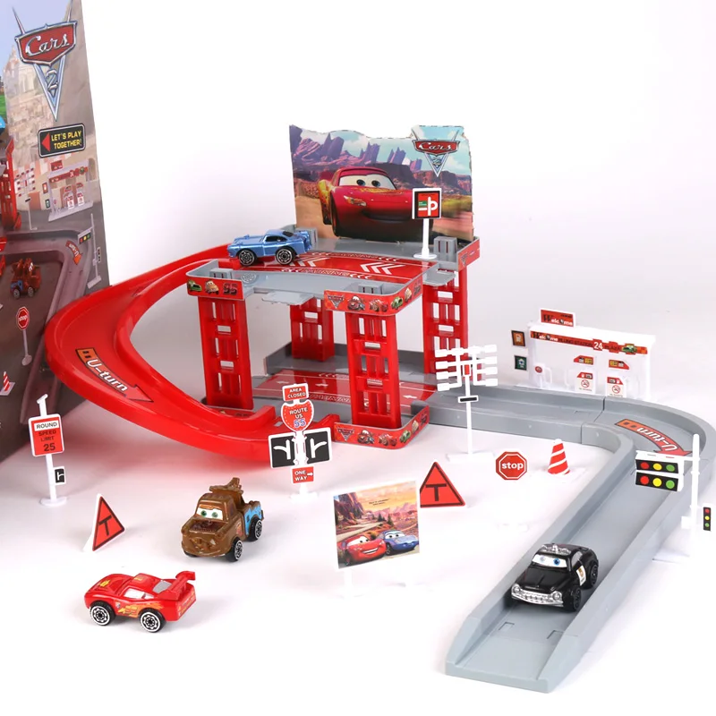 Disney Pixar Cars Parking Lot Lightning Mcqueen Mater Sheriff Track ...