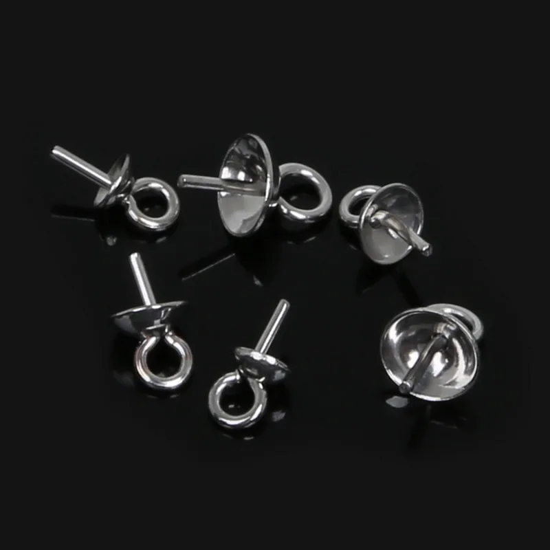 50pcs Stainless Steel Screw Eye Pin Bail Top Drilled Beads End Cap for ...