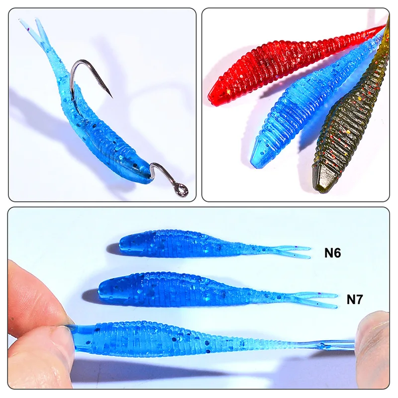 6cm/7mm silicone fishing soft bait set 10PC/back floating water Y tail ...