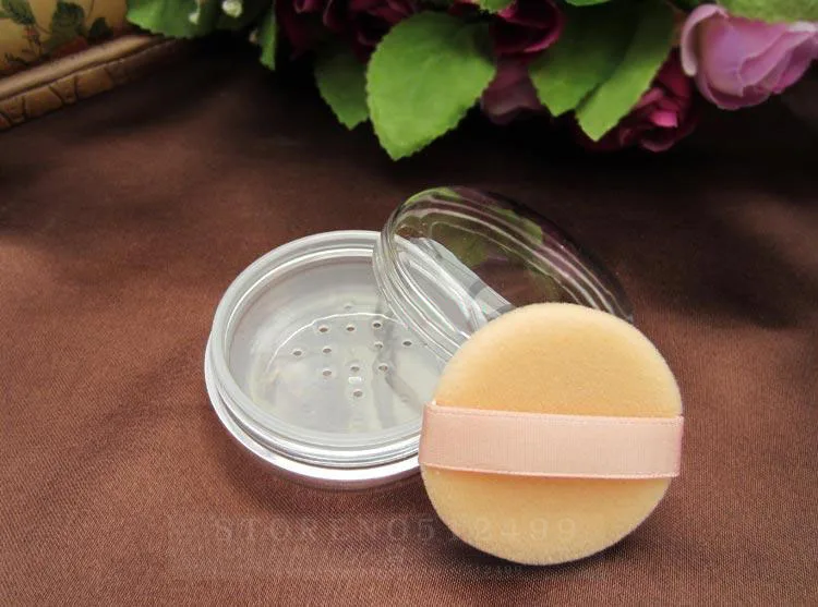 2pcs/lot empty loose powder jar with sifter Cosmetic Transparent round ...