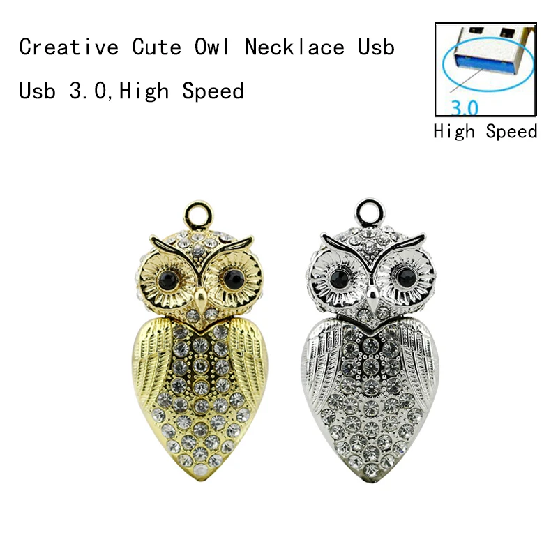 High Speed!Mini Crystal Owl USB Flash Drive Necklace(Gold) Waterproof ...