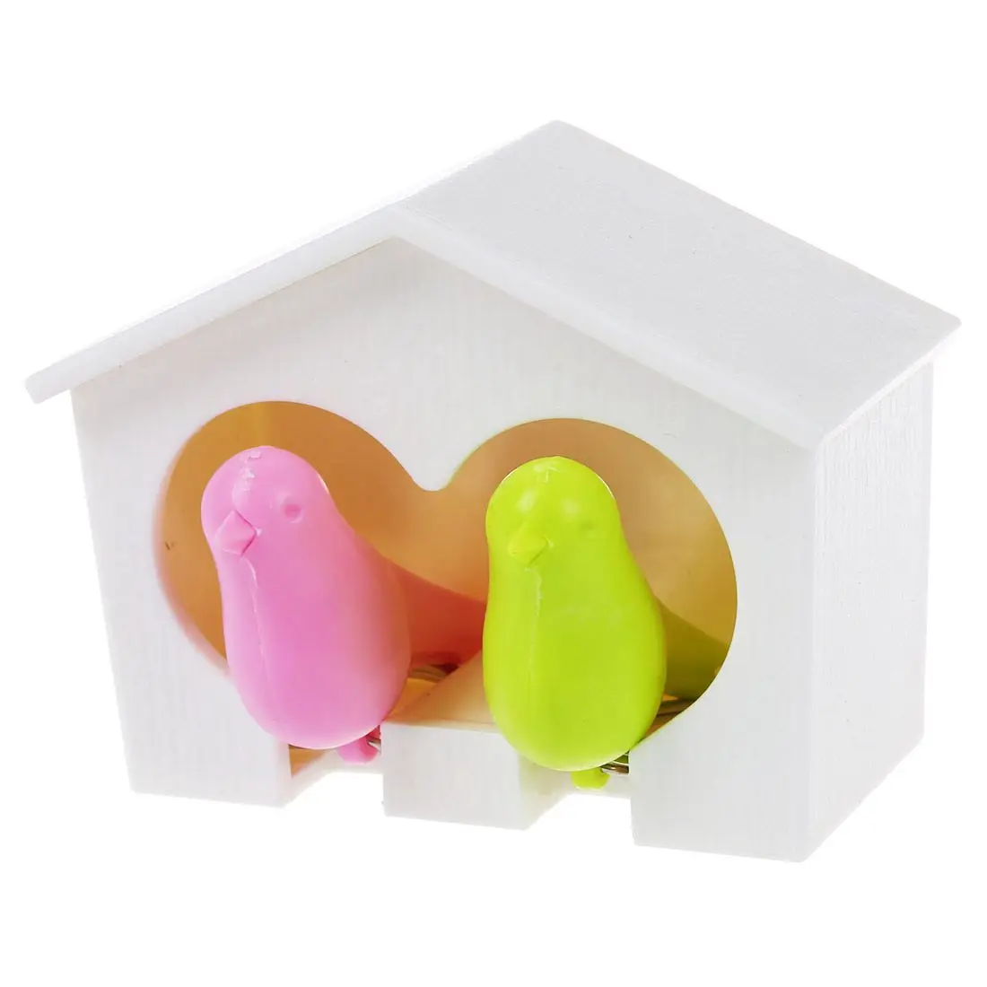 DUO Wood House Sparrow Bird Key Ring + Key Holder + Whistle Green/Pink ...