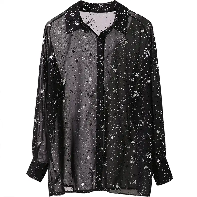 Spring Space Star Chiffon Shirt Cosmic Constellation Women Blouse Long ...