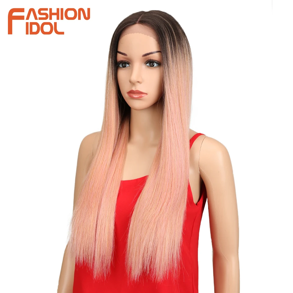 FASHION IDOL Synthetic Hair Lace Front Wig 26 Inch Long Straight Wig ...