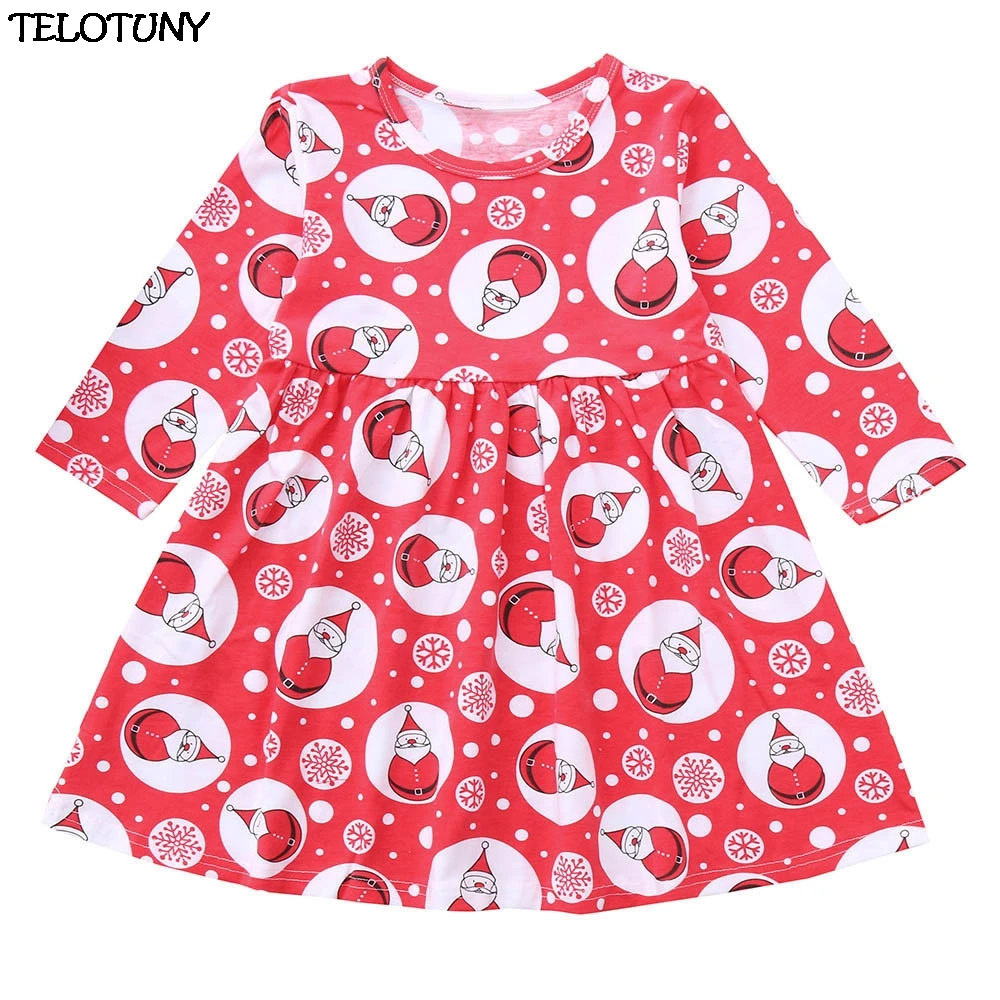 TELOTUNY baby christmas clothes set girls Santa Claus print Dress Tops ...