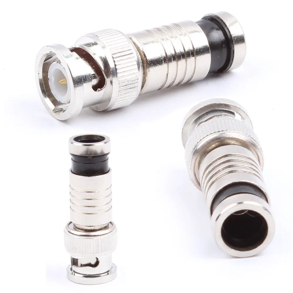 50x BNC COMPRESSION CONNECTOR RG59 CCTV COAX CABLE FITTING ADAPTER ...