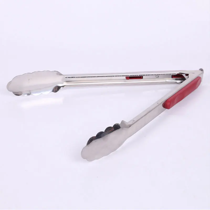 מוצר - Stainless Steel Roasting Clamp Tongs BBQ Tongs Red Handle Baking ...