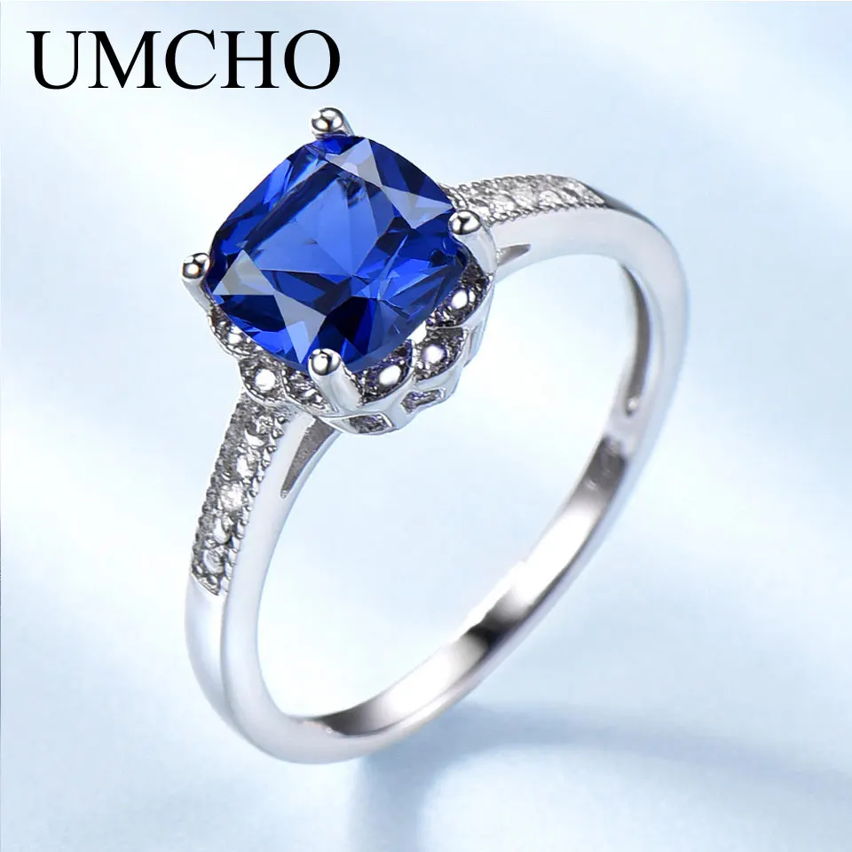 UMCHO Solid 925 Sterling Silver Ring Blue Sapphire Gemstone Rings For ...