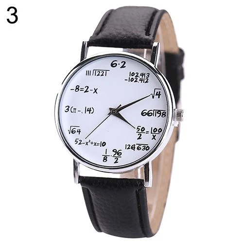 Women Men Fashion Math Formula Equation Dial Faux Leather Quartz Wrist ...