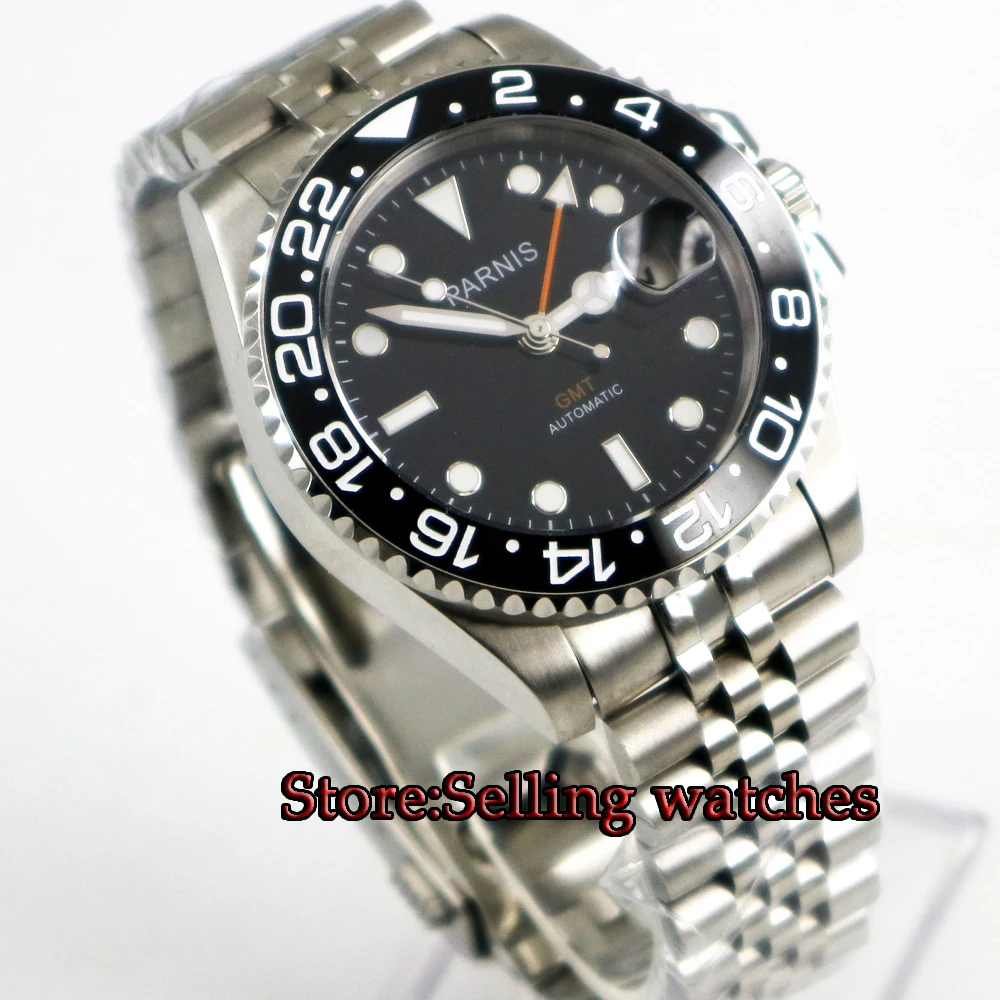 Parnis GMT Jubilee 사파이어 유리 남성용 시계, 40mm, 세라믹 베젤, 야광, 새로운 팔찌, 자동 무브먼트 손목 ...