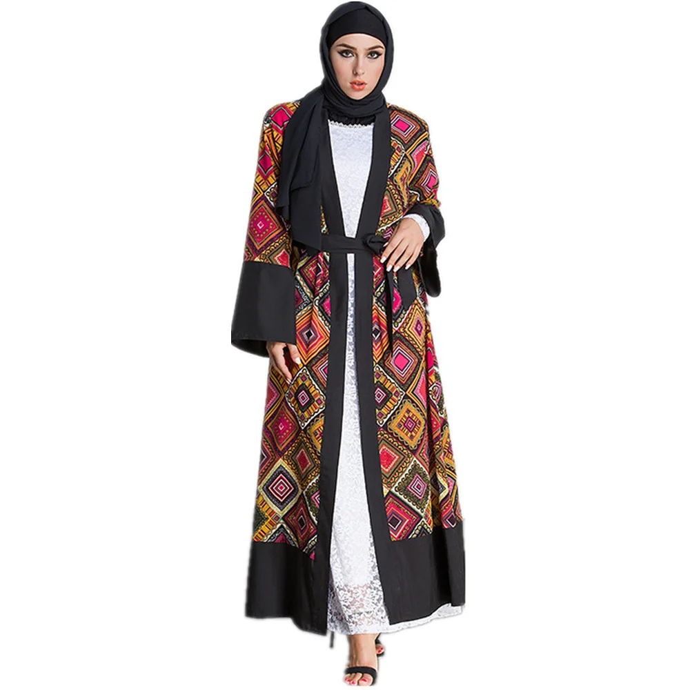 2017 Women Islam Muslim Plus Size Long Dress Black Print Long Sleeve ...