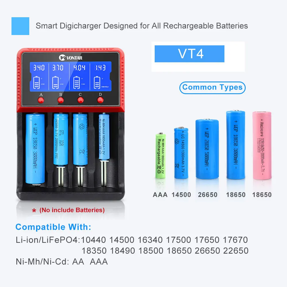 Cheap Price VONTAR 18650 USB Battery Charger Charging for 26650 14500 ...