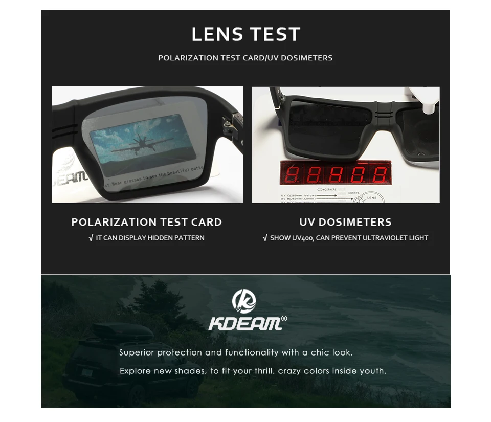 KDEAM, Квадратные Зеркальные поляризованные солнцезащитные очки, мужские спортивные ...