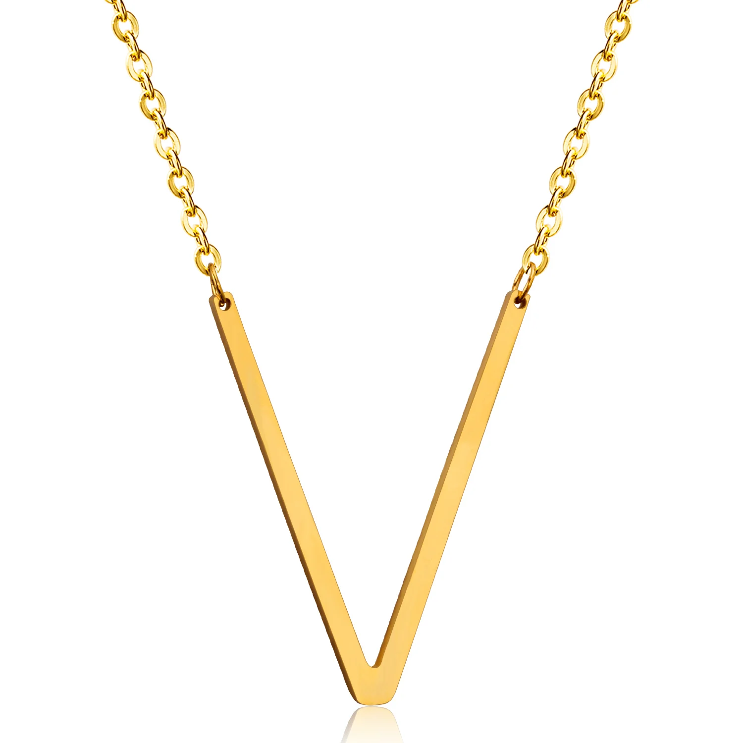 Gold Necklace Capital Initial V Letter Pendant Necklace Fashion
