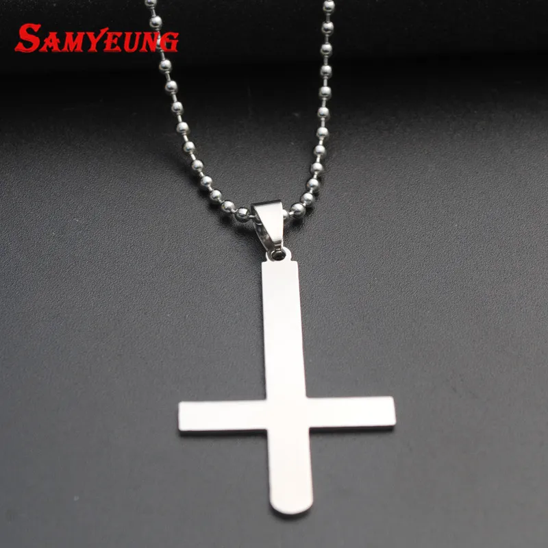 Vintage cruz invertida collares y colgantes de acero inoxidable de ...