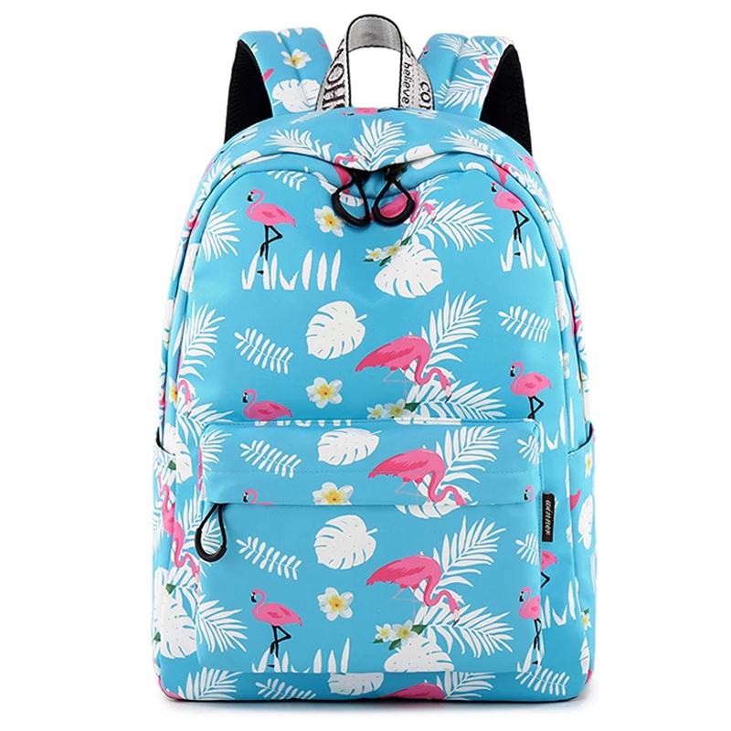 Women Sky Blue Backpack Animal Flamingo Printing Cute Bookpack School ...