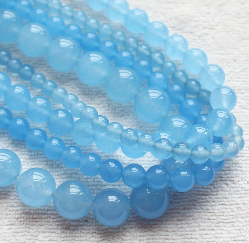 Liso 4 14mmSky azul Jades redondo DIY joyería hacer cuentas sueltas 15 ...