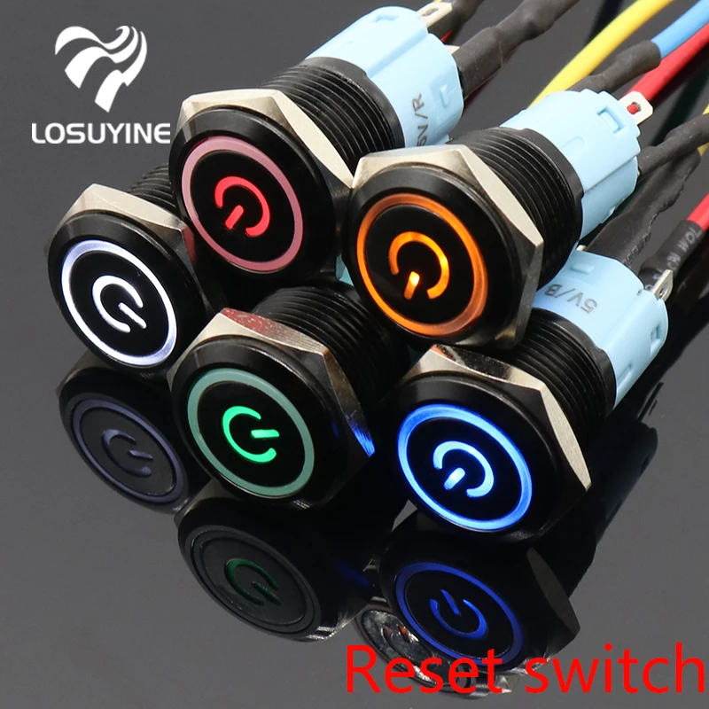 LED momentary 16mm Waterproof Metal Push Button Switch 5V 12V 220V ...