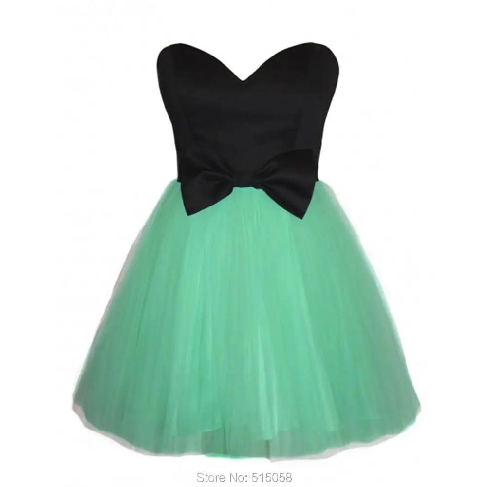 Black Sweetheart Bow Sashes Pleated Tulle Short Prom Dresses 2017|prom ...
