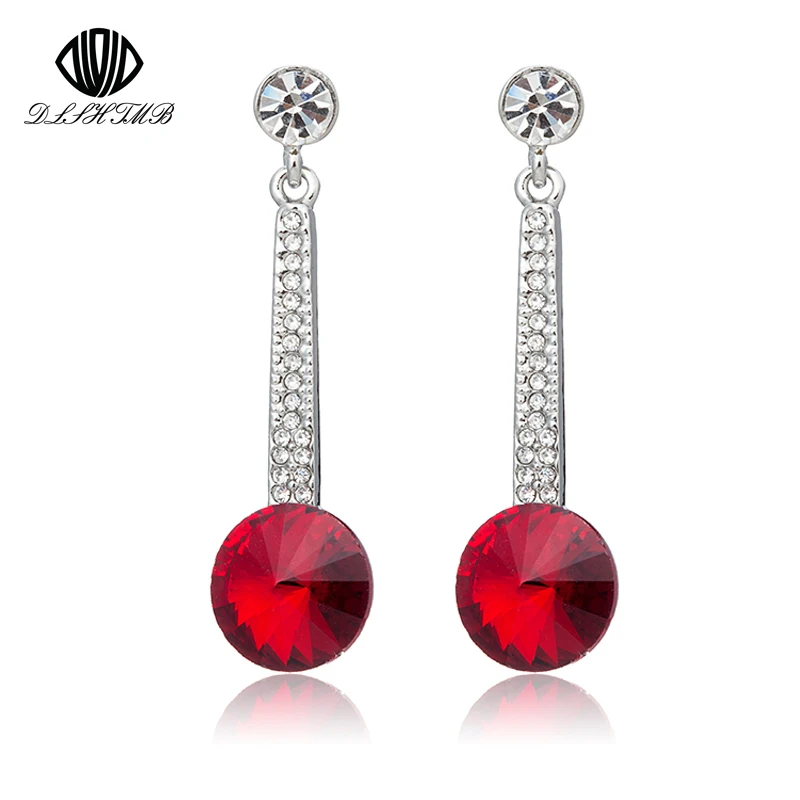 DLSHTMB Fashion Silver Plated Earing Red/Black Crystal Round Dangle ...