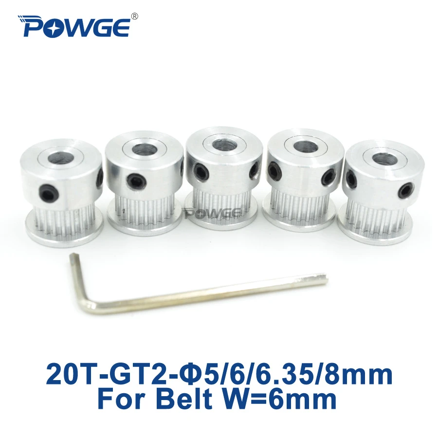 POWGE 20 teeth GT2 Timing Pulley Bore 5mm 6mm 6.35mm 8mm for width 6mm ...