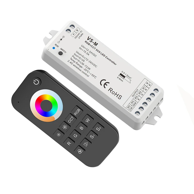 New Led Strip RGB +CCT Controller 12V 2.4G RF Wireless Remote 4A*5CH ...